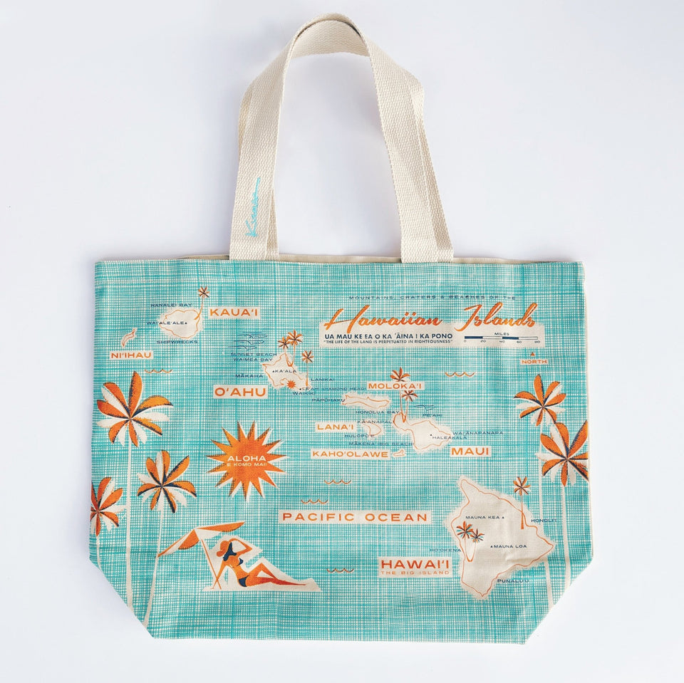 Hawaiian Islands Map -Canvas Beach Tote Bag