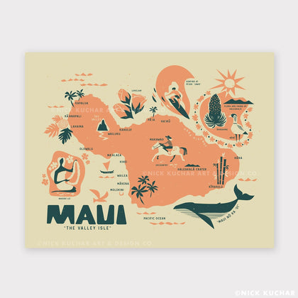 Maui Map - 11x14 Art Print