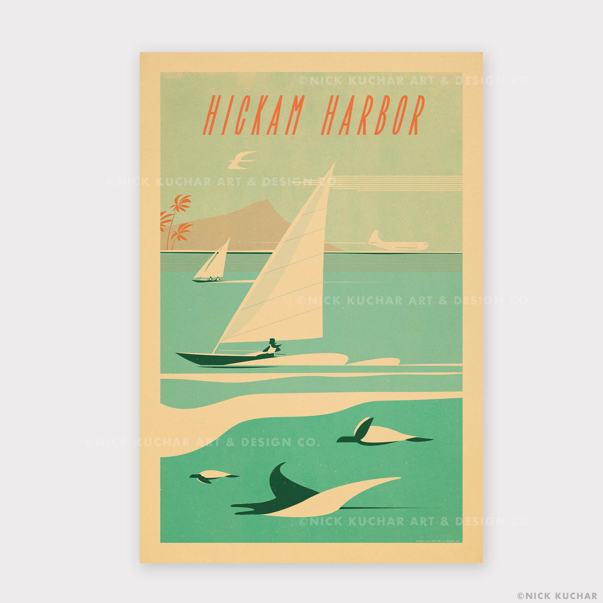 Hickam Harbor Oahu - 12x18 Hawaii Travel Poster Print