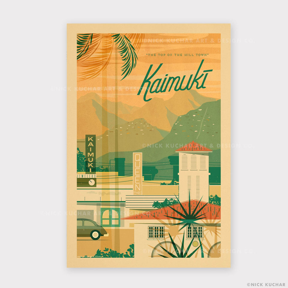 Kaimuki, Honolulu Oahu Mid Century Hawaii Travel Print