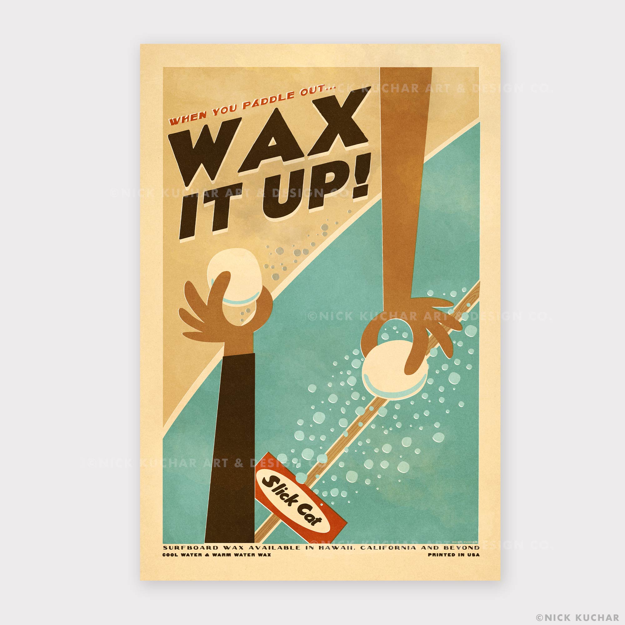 Wax It Up Surf Retro Hawaii Travel Art Poster Print 12x18"